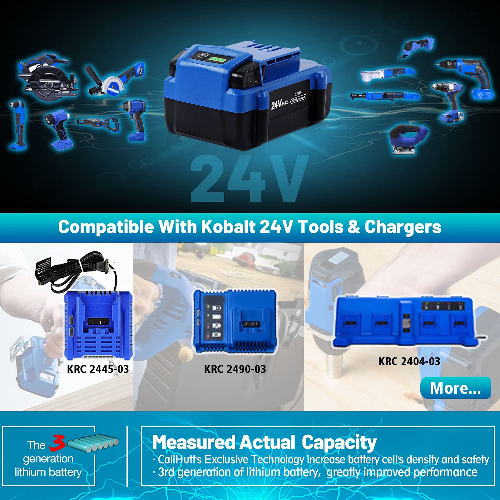 【Upgrade!】 2Pack 6.0Ah Replace Battery for Kobalt 24V Battery Max KB624-03 KB524-03 KB424-03 KB224-03 KB124-03 Lithium Ion Cordless Tools High Capacity Battery[Can't FIT Snow Joe &Sun Joe &Chain Saw]