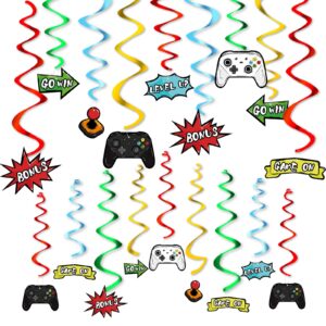 watercolor video game hanging swirl - 28 pcs video game party decorations for boys kids game theme birthday party supplies hanging whirls streamer spiral garlands ceiling decor