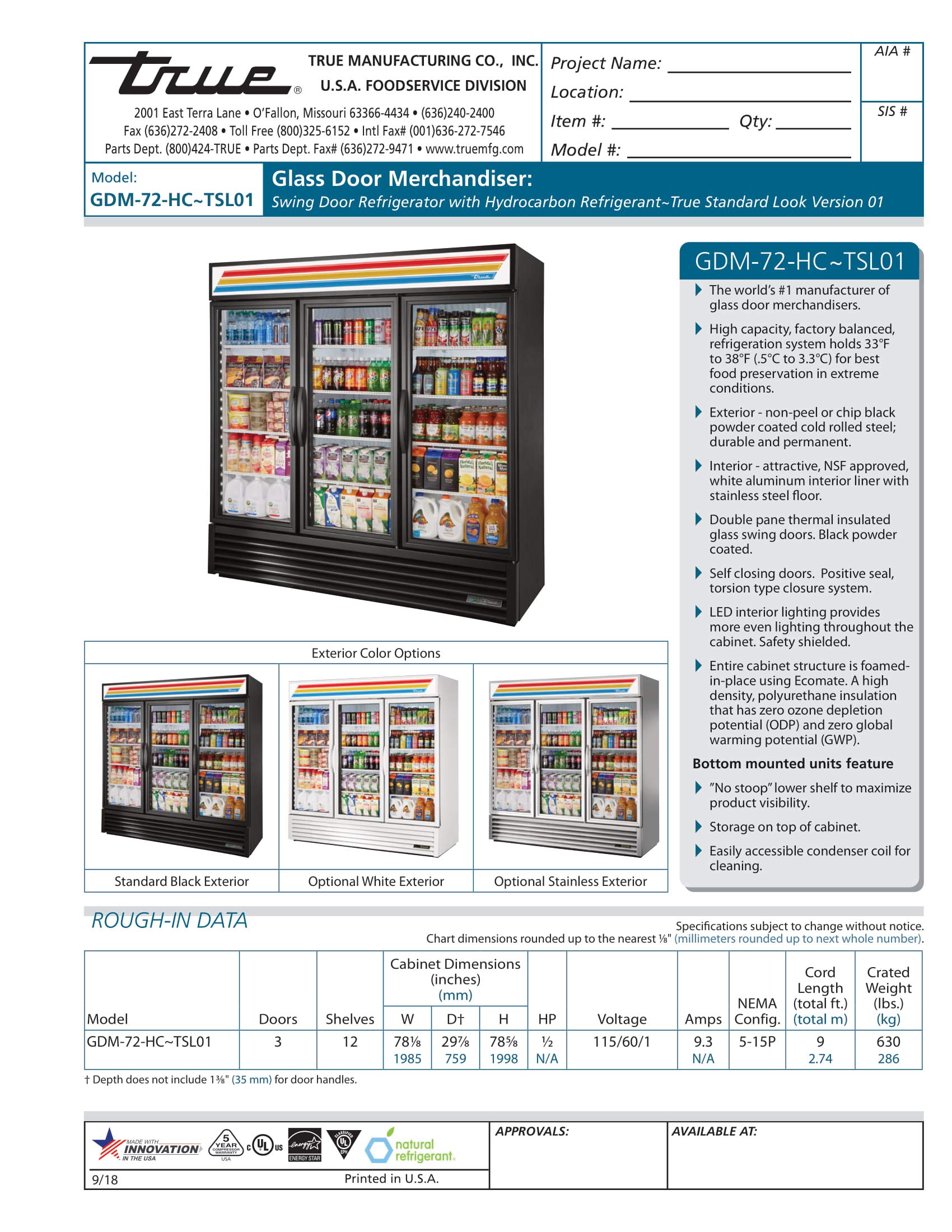 True Manufacturing-GDM-72-HC~TSL01-Glass Door Merchandisers