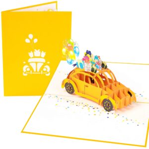 poplife yellow bug 3d pop up card - happy birthday surprise, congratulations, thank you, get well soon - for friends, for teacher, for grandkids, for in-laws