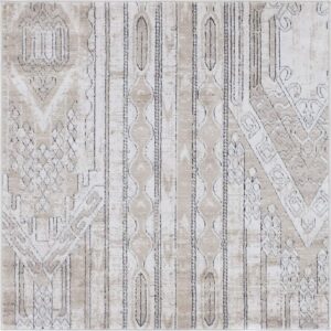 Rugs.com Oregon Collection Rug – 4 Ft Square Ivory Low-Pile Rug Perfect for Living Rooms, Kitchens, Entryways