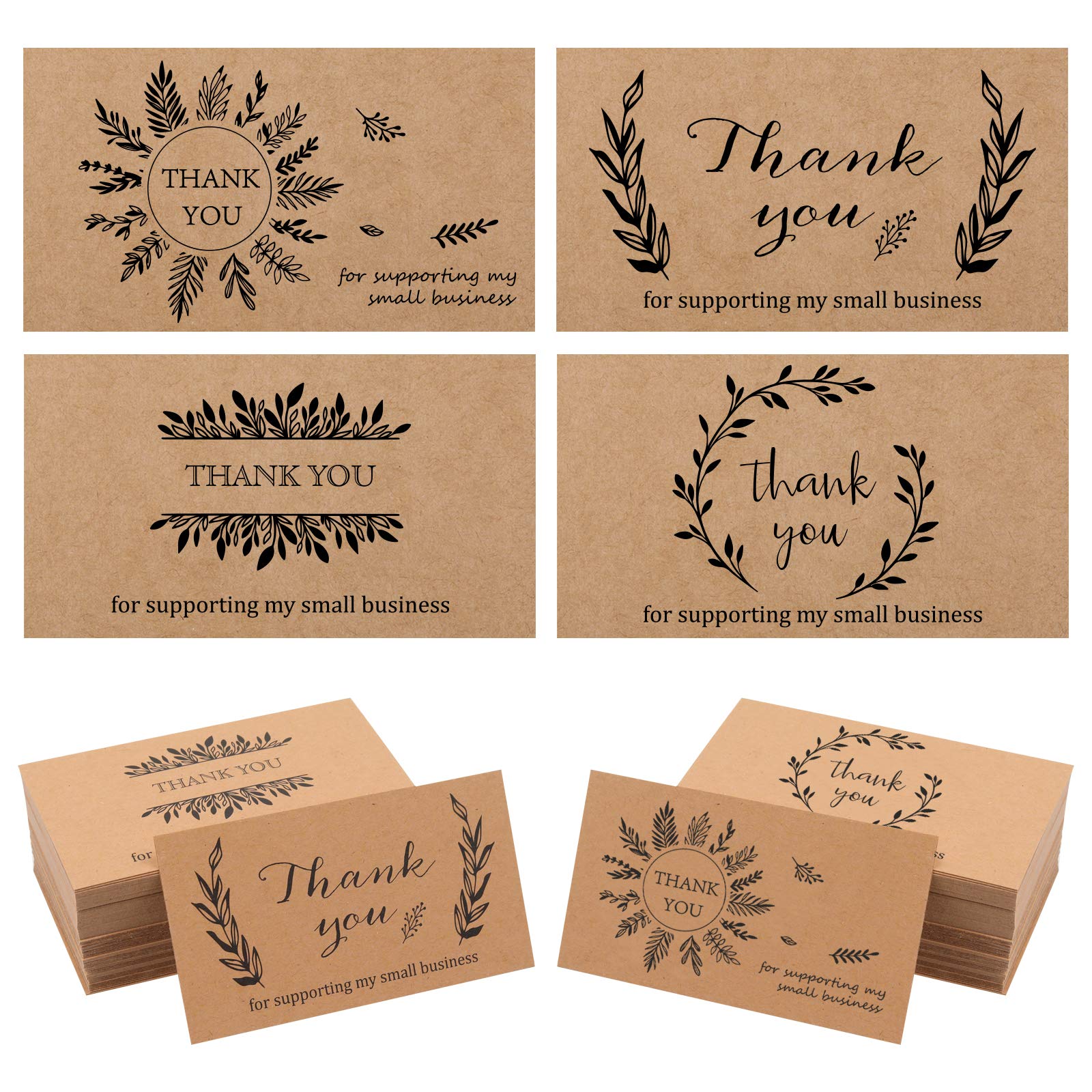 220PCS Thank You Cards Set, 4 Styles Kraft Paper Thank You for Supporting My Small Business Greeting Cards for Business Owners Online Shop Retail Stores Cards Package Inserts, 2 X 3.5 Inch