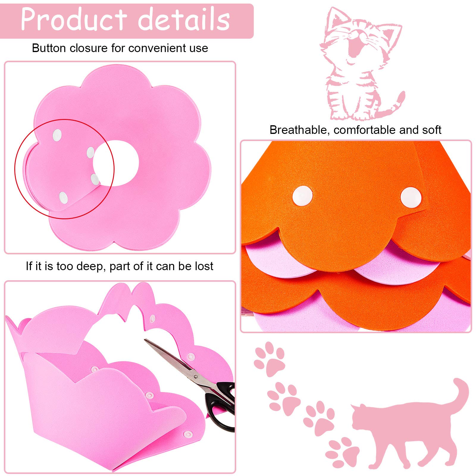 4 Pieces Cat Recovery Collar Cat Cones Flower Shape Pet Wound Healing Neck Collars Adjustable Soft Elizabethan Collars for Kitten Cats Puppy Rabbits S/M Size (Pink and Orange)