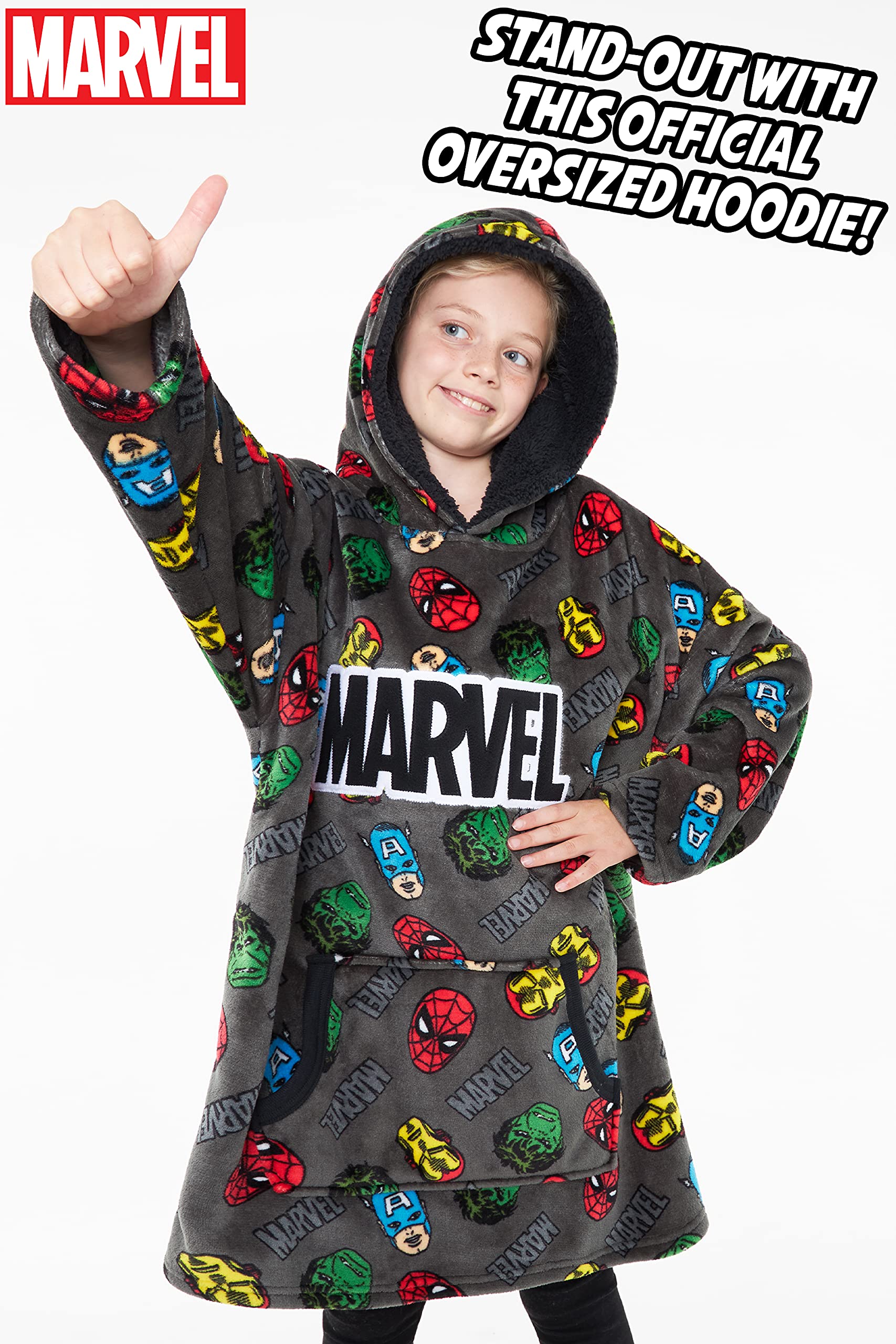 Marvel Hoodies for Boys, Fleece Oversized Blanket Hoodie Avengers Gifts for Boys (Grey Aop)