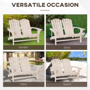 Outsunny 2 Person Adirondack Loveseat, Fire Pit Chair for 2, Wooden Double Adirondack for Patio, Porch, Backyard, Garden with High-Back, Wide Armrests, Natural