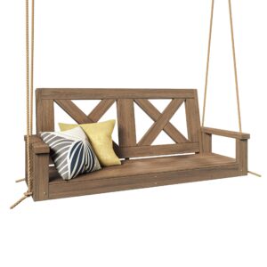 porchgate amish heavy duty 700 lb farmhouse porch swing w/ropes (5 foot, warm walnut stain)