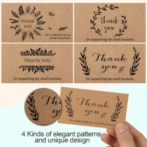 220PCS Thank You Cards Set, 4 Styles Kraft Paper Thank You for Supporting My Small Business Greeting Cards for Business Owners Online Shop Retail Stores Cards Package Inserts, 2 X 3.5 Inch