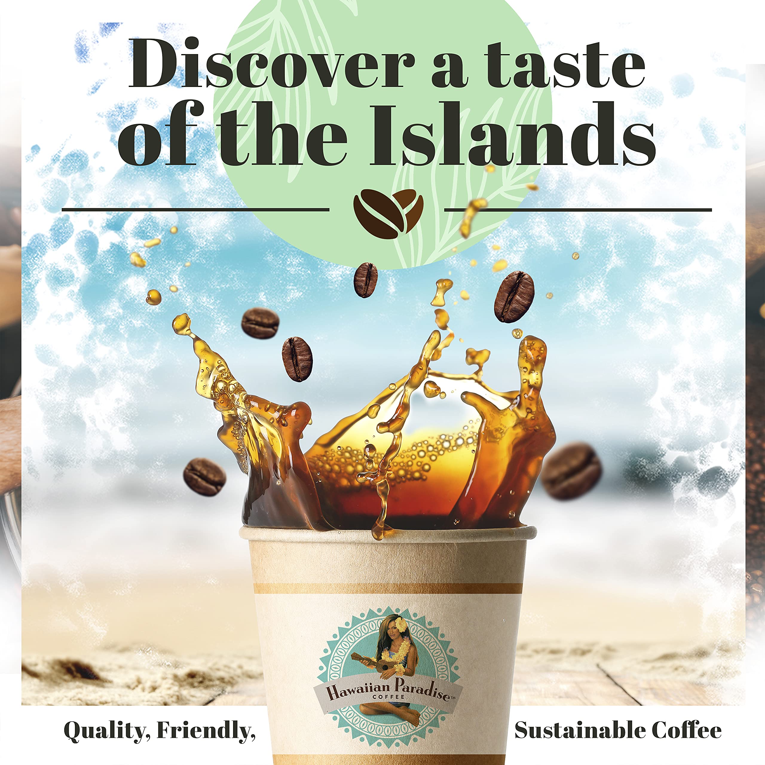 Hawaiian Paradise Coffee Ground - 100% Arabica Coffee Premium Rich flavored Bold Signature Brewed Coffee from the Finest Beans (10% Kona Roast Ground, 24oz.)