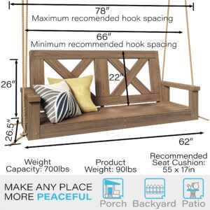 Porchgate Amish Heavy Duty 700 Lb Farmhouse Porch Swing W/Ropes (5 Foot, Warm Walnut Stain)