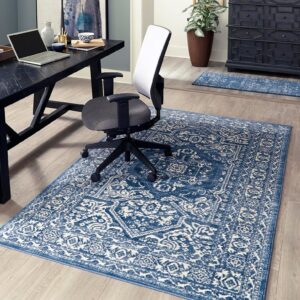 Rugs.com Boston Collection Rug – 2' x 3' Blue Low-Pile Rug Perfect for Living Rooms, Large Dining Rooms, Open Floorplans