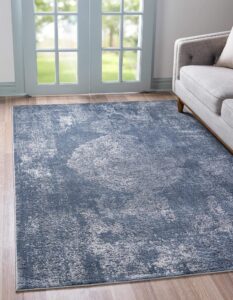 rugs.com oregon collection rug – 5' x 8' blue low-pile rug perfect for living rooms, large dining rooms, open floorplans