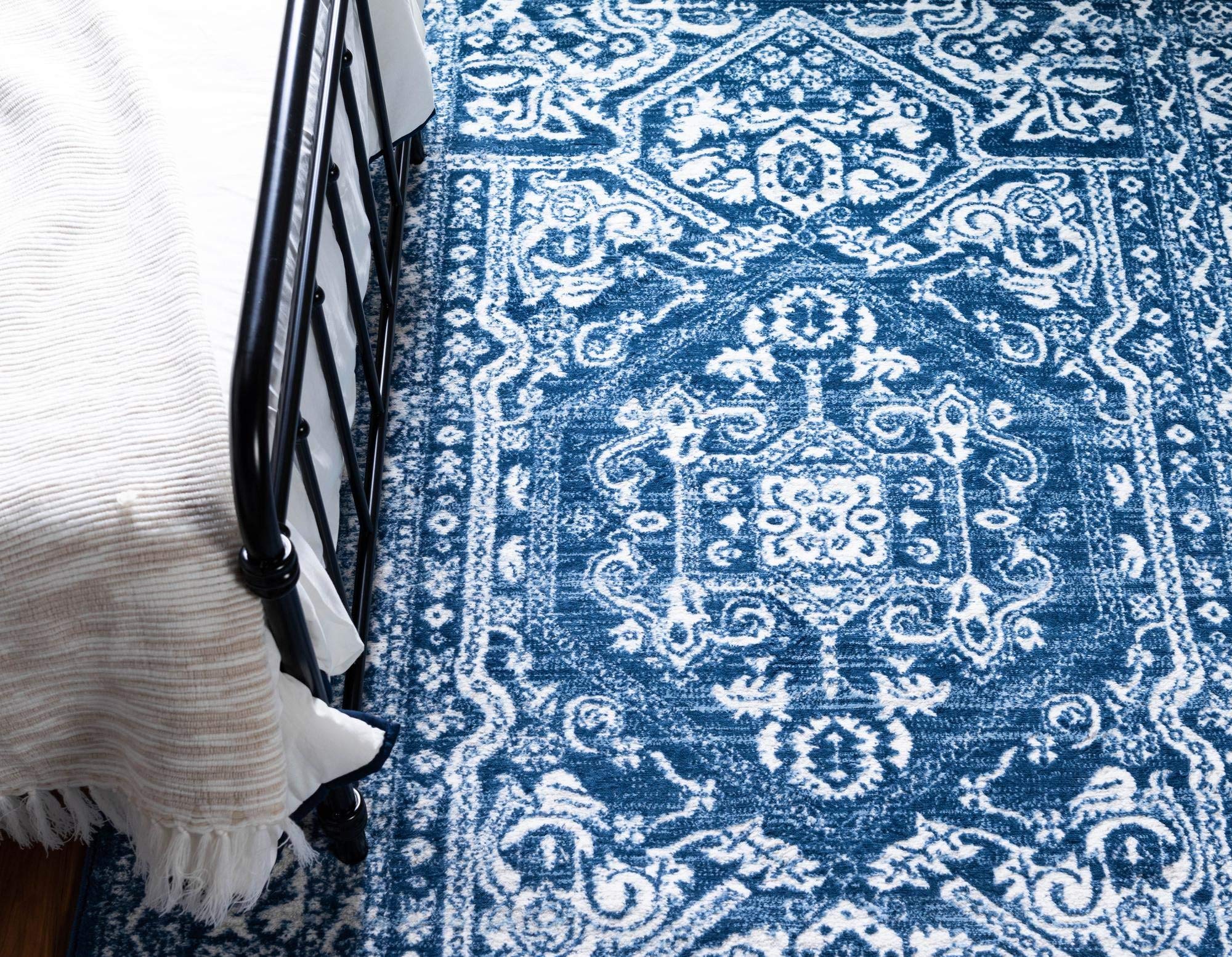 Rugs.com Boston Collection Rug – 2' x 3' Blue Low-Pile Rug Perfect for Living Rooms, Large Dining Rooms, Open Floorplans