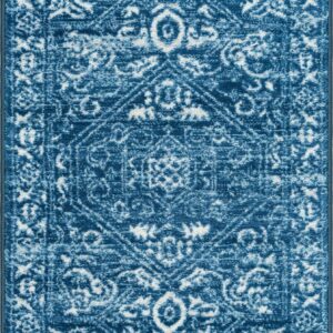 Rugs.com Boston Collection Rug – 2' x 3' Blue Low-Pile Rug Perfect for Living Rooms, Large Dining Rooms, Open Floorplans