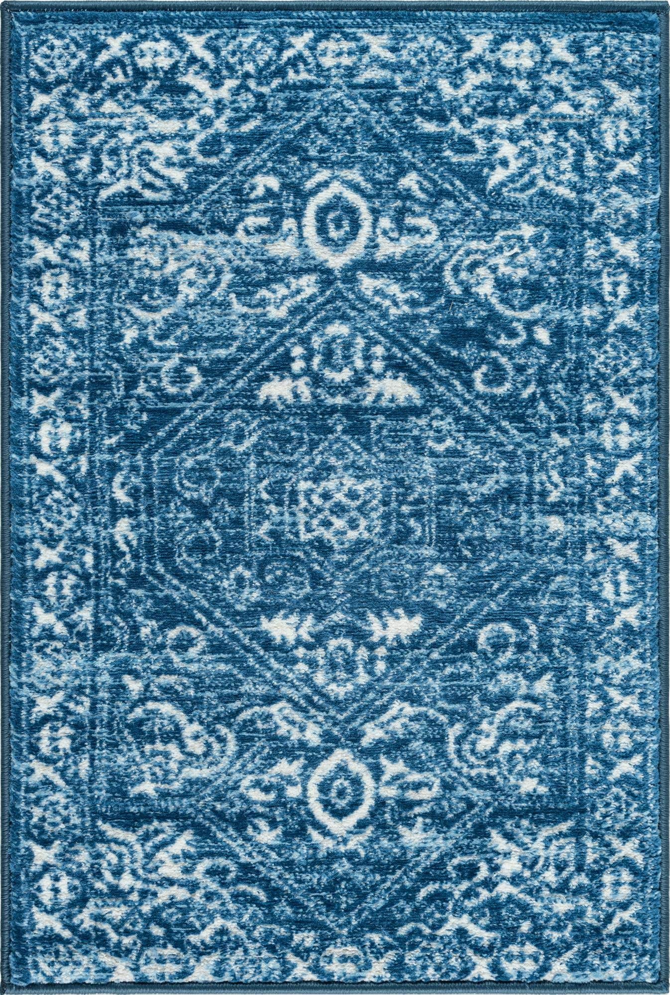 Rugs.com Boston Collection Rug – 2' x 3' Blue Low-Pile Rug Perfect for Living Rooms, Large Dining Rooms, Open Floorplans