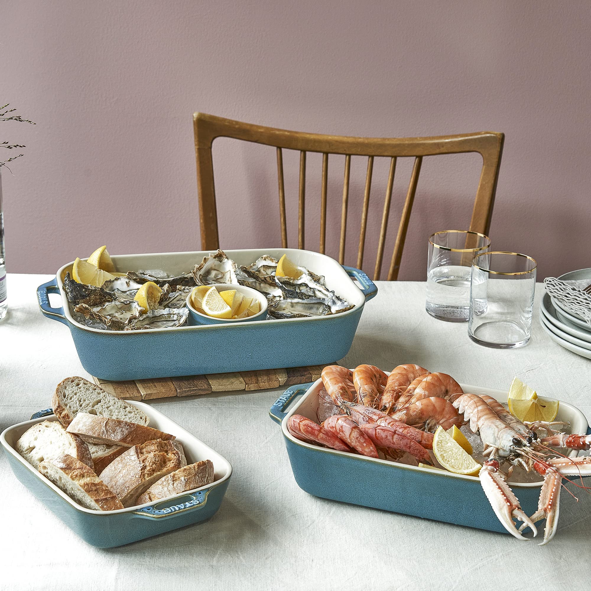 Staub Ceramic Baking Dish Set, 3pc, Rustic Turquoise