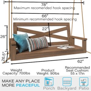 Porchgate Amish Heavy Duty 700 Lb Boardwalk Porch Swing W/Ropes (5 Foot, Warm Walnut Stain)