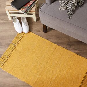 DII Woven Rugs Collection Ribbed Reversible Cotton, 2x3', Honey Gold & Off-White