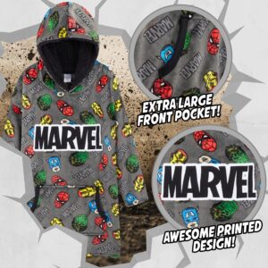 Marvel Hoodies for Boys, Fleece Oversized Blanket Hoodie Avengers Gifts for Boys (Grey Aop)