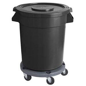 pro&family 80 qt. / 20 gallon / 75 liters black round ingredient bin/commercial trash can with lid and dolly. trash bin kitchen garbage can waste basket recycle bin