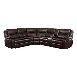 lexicon warrenton leather gel matched 3-piece sectional manual reclining sofa with right console, 105" x 118", dark brown