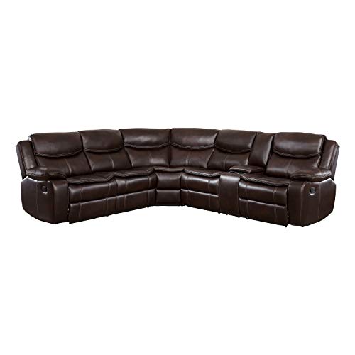 Lexicon Warrenton Leather Gel Matched 3-Piece Sectional Manual Reclining Sofa with Right Console, 105" x 118", Dark Brown