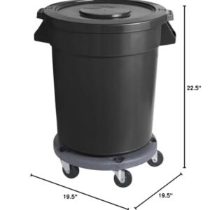 PRO&Family 80 Qt. / 20 Gallon / 75 Liters Black Round Ingredient Bin/Commercial Trash Can with Lid and Dolly. Trash Bin Kitchen Garbage Can Waste Basket Recycle Bin