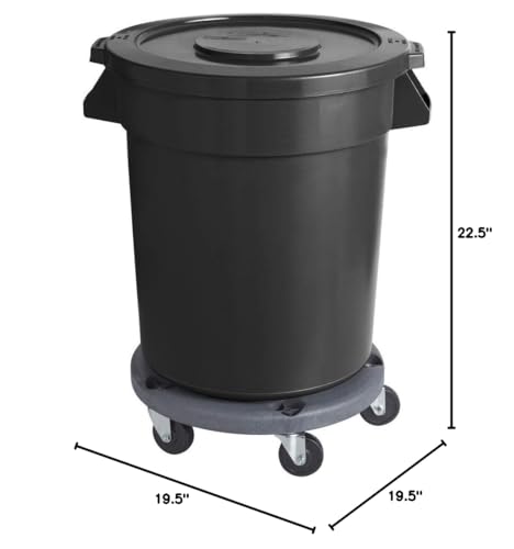 PRO&Family 80 Qt. / 20 Gallon / 75 Liters Black Round Ingredient Bin/Commercial Trash Can with Lid and Dolly. Trash Bin Kitchen Garbage Can Waste Basket Recycle Bin