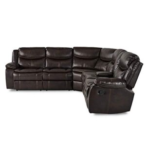 Lexicon Warrenton Leather Gel Matched 3-Piece Sectional Manual Reclining Sofa with Right Console, 105" x 118", Dark Brown