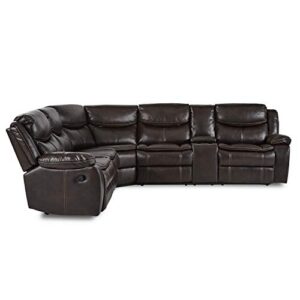 Lexicon Warrenton Leather Gel Matched 3-Piece Sectional Manual Reclining Sofa with Right Console, 105" x 118", Dark Brown