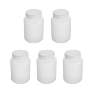 bettomshin 5pcs 500ml pe plastic(food grade) bottles, wide mouth lab reagent bottle, liquid/solid sample seal sample storage container with graduated scale