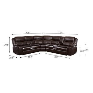 Lexicon Warrenton Leather Gel Matched 3-Piece Sectional Manual Reclining Sofa with Right Console, 105" x 118", Dark Brown