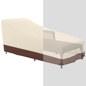 tuyeho patio double wide chaise lounge chair cover, 900d heavy duty outdoor furniture cover, waterproof & uv resistant for your lounger seat - (beige & brown) - 86 x 36 x 32 inch