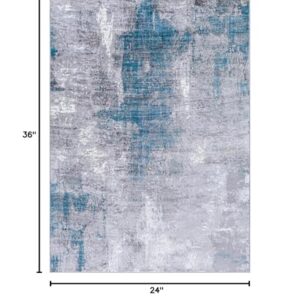 Livabliss Houda Modern Abstract Area Rug, 2' x 3', Teal/Silver