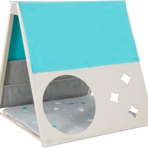 Little Tikes Starry Night Reading Nook Indoor Furniture Includes Starlight Projector, Cushioned Mat, Book Storage, Modern White/Light Blue Wooden Play Space- Great Gift for Readers, Kids Ages 3+