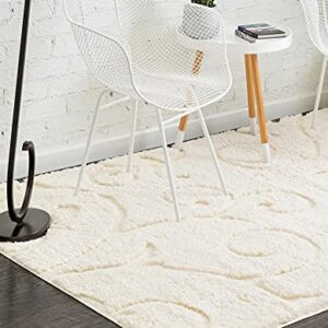 Rugs.com Botanical Shag Collection Rug – 5' x 8' Ivory Shag Rug Perfect for Living Rooms, Large Dining Rooms, Open Floorplans