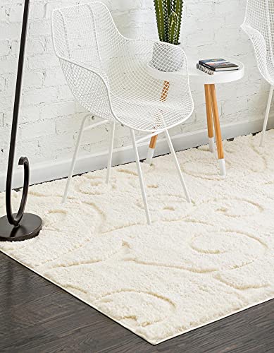 Rugs.com Botanical Shag Collection Rug – 5' x 8' Ivory Shag Rug Perfect for Living Rooms, Large Dining Rooms, Open Floorplans