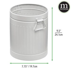 mDesign Steel Metal 2 Gallon/7 Liter Trash Can Wastebasket, Garbage Bin with Handles for Bathroom, Kitchen, Bedroom, Office - Holds Trash, Waste, Garbage, Recycling - Stone Gray