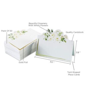 Kate Aspen Sage Green Party Decorations, Eucalyptus Floral Tent Place Cards (Set of 50) - Perfect for Greenery Baby Shower & Bridal Showers