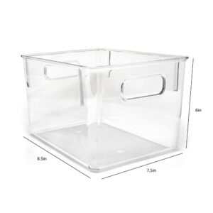 Isaac Jacobs 3-Pack Medium Clear Storage Bins with Handles, Plastic Organizer for Home or Fridge/Freezer, Pantry and Kitchen Non-Slip Container Set, BPA Free, Food Safe (3-Pack, Medium)