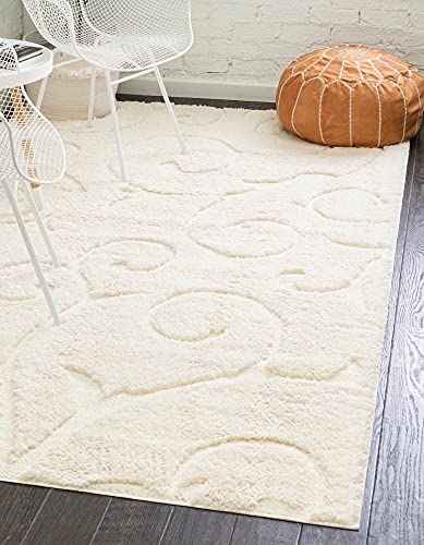 Rugs.com Botanical Shag Collection Rug – 5' x 8' Ivory Shag Rug Perfect for Living Rooms, Large Dining Rooms, Open Floorplans