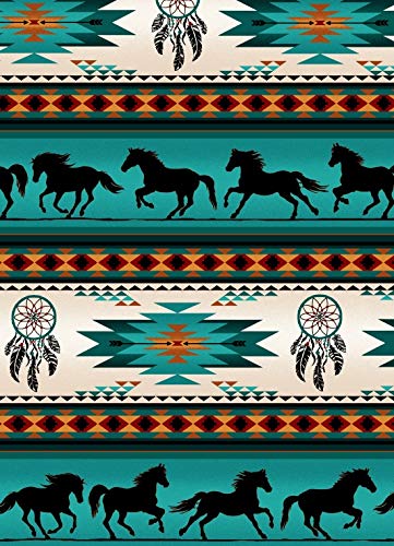 Tucson Dreamcatcher Horse Stripe Turquoise Elizabeth's Studio 43" Wide Cotton Fabric Sold by Yard