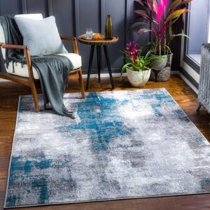 livabliss houda modern abstract area rug, 2' x 3', teal/silver