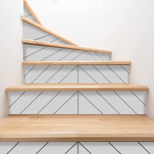 funlife 13Pcs Scandinavian Style Peel and Stick Vinyl Stair Riser Decals Stickers, 39.37"x7.09" White Herringbone