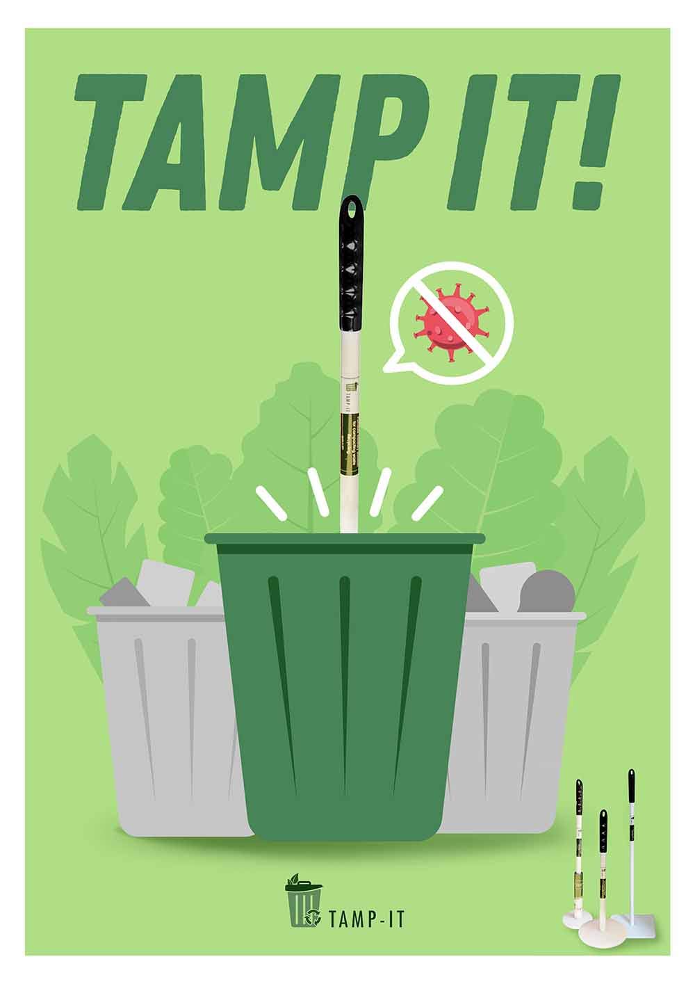 TAMP-IT Manual Trash Compactor, 24"L x 7"W, Safely Free Up Space in Trash Cans & Bins and Recycling