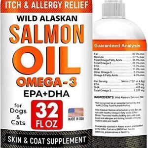 Salmon Oil Omega 3 for Dogs + All-Natural Hemp Chews and Glucosamine for Dogs - Advanced Hip & Joint Supplement + 32oz Fish Oil - Allergy Relief - Itch Relief, Shedding - Skin and Coat Supplement