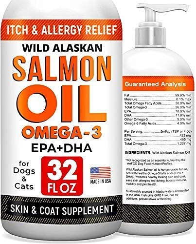 Salmon Oil Omega 3 for Dogs + All-Natural Hemp Chews and Glucosamine for Dogs - Advanced Hip & Joint Supplement + 32oz Fish Oil - Allergy Relief - Itch Relief, Shedding - Skin and Coat Supplement