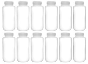 eisco 12pk reagent bottles, 1000ml - wide mouth with screw cap - polypropylene - translucent labs