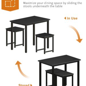 MIERES Small Dining Table Set for 2, Modern Bistro Table and Chairs Set of 2, Small Bar Table and Stools, Kitchen Furniture Counter Height, Compact & Durable, Easy Assembly, Black