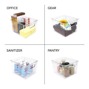 Isaac Jacobs 3-Pack Medium Clear Storage Bins with Handles, Plastic Organizer for Home or Fridge/Freezer, Pantry and Kitchen Non-Slip Container Set, BPA Free, Food Safe (3-Pack, Medium)