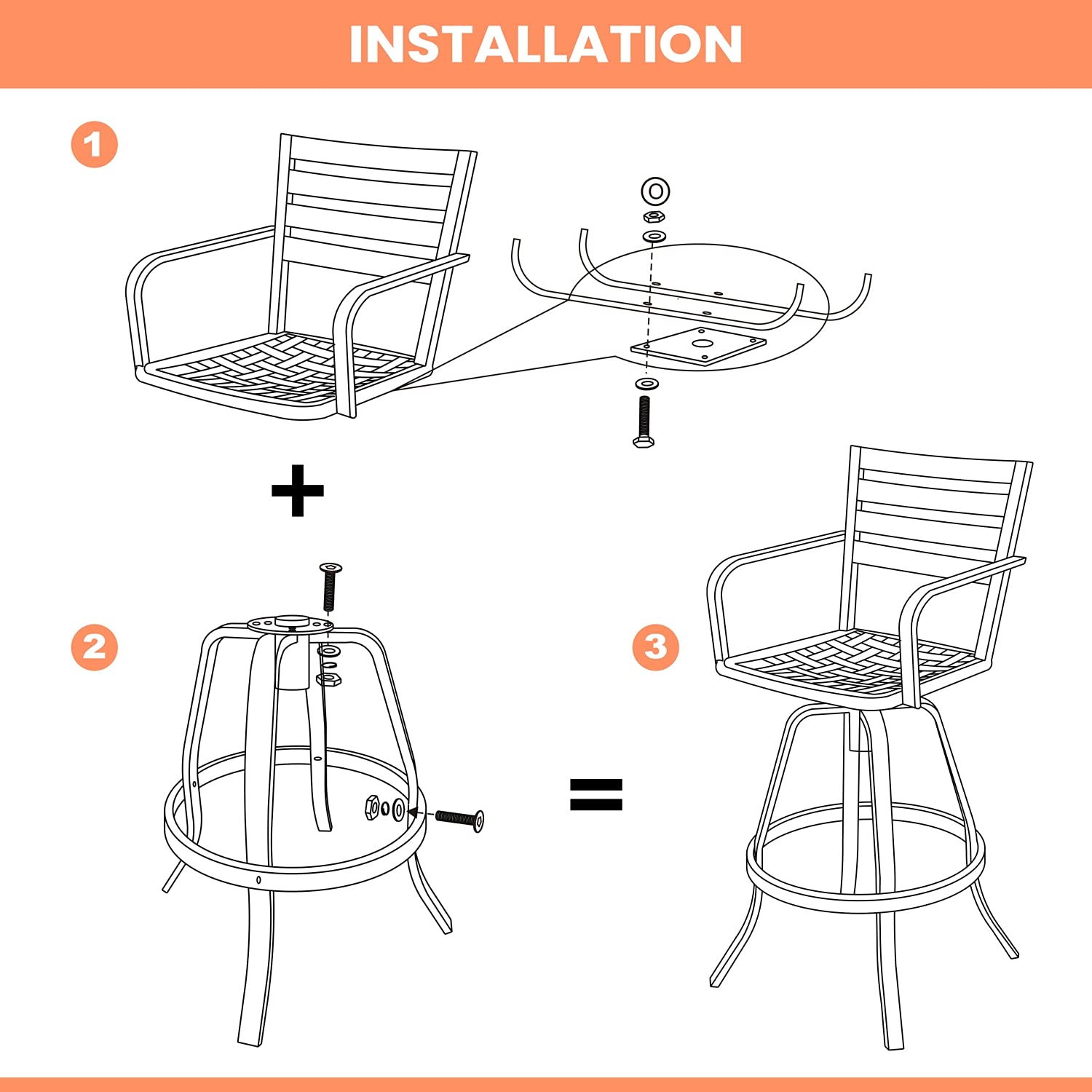 Pellebant Outdoor Bar Stools Set of 2 - Aluminum Swivel Barstools with Sunbrella Cushion, Cast Aluminum Patio High Chair Bistro Set (Red)